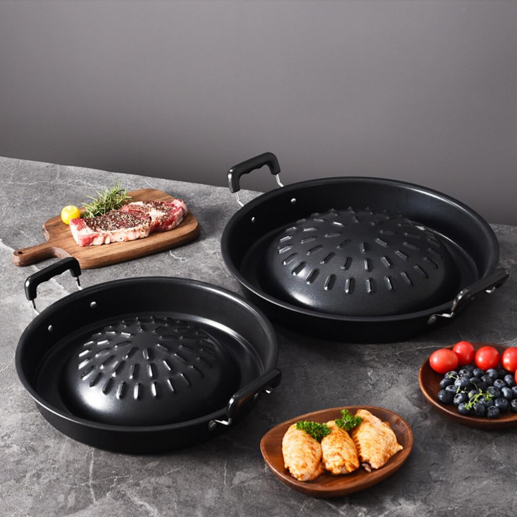 MAGICLULU Bulgogi Tray Pan Grill Topper Pan Korean Bbq Metal Grilling Tray Vegetable Egg Pork Beef Meat Grill Pan for Shabu Hot Pot Grilling Accessory