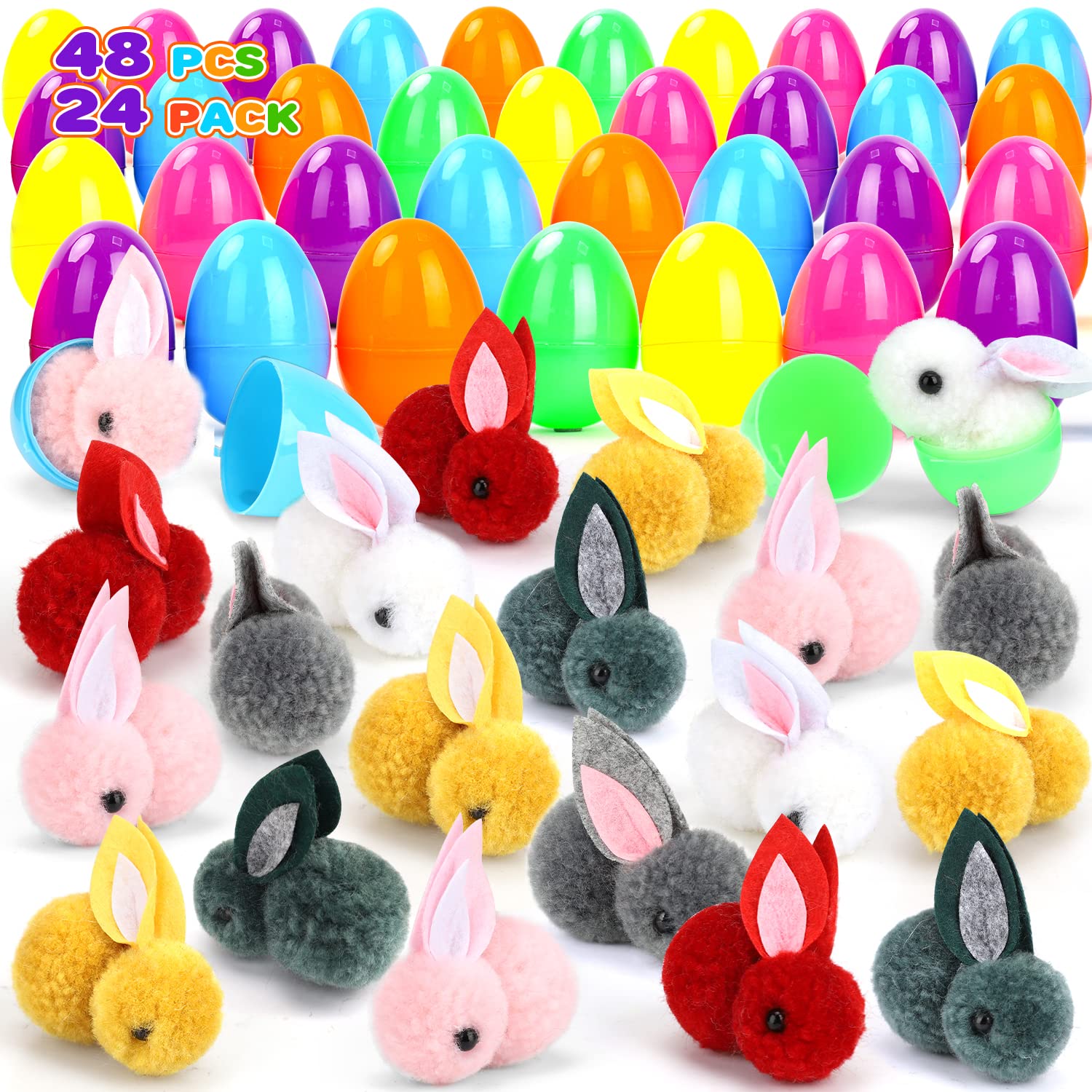 TOY Life Easter Basket Stuffers with Bunny 24 Pack Egg Fillers for Kids Eggs Toys Inside, Mini Stuffed Animals, Hunts Surprise