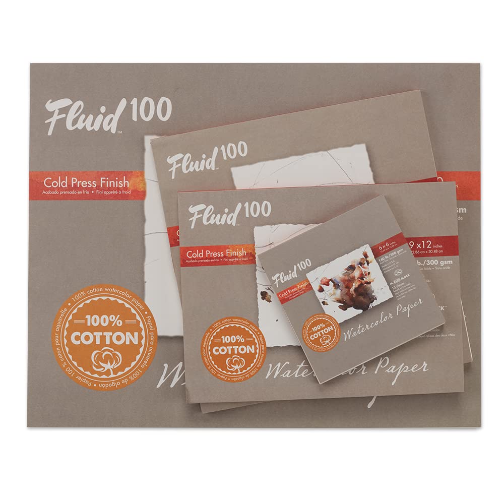 Speedball Art Products, 811210, Fluid 100 100% Cotton Artist Watercolor Paper, 8 x 8 inch Block, 140 lb Cold Press