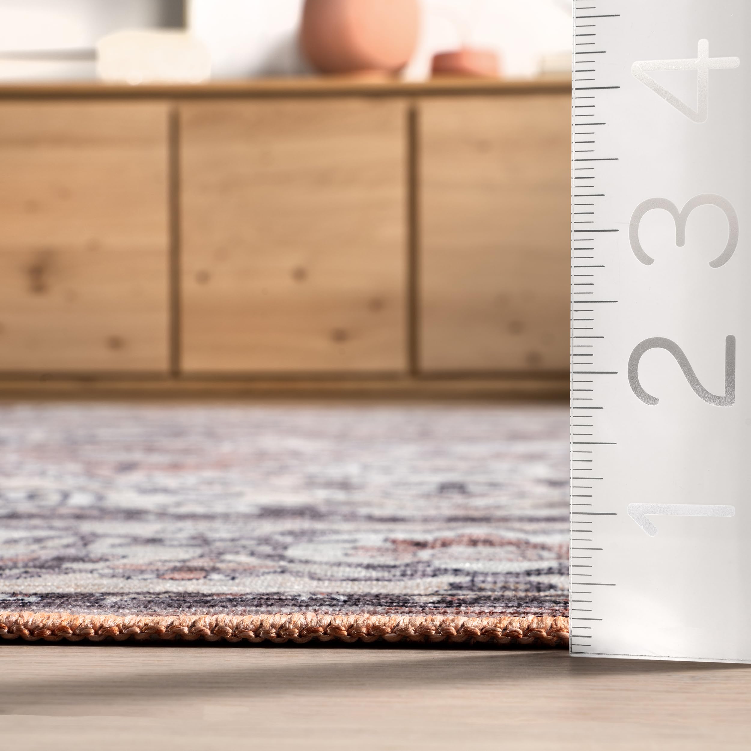 nuLOOM 4' x 6' SpinClean Machine Washable Stain-Resistant Area Rug Low Profile for Living Room, Bedroom, and Dining Room, Joslyn Blush