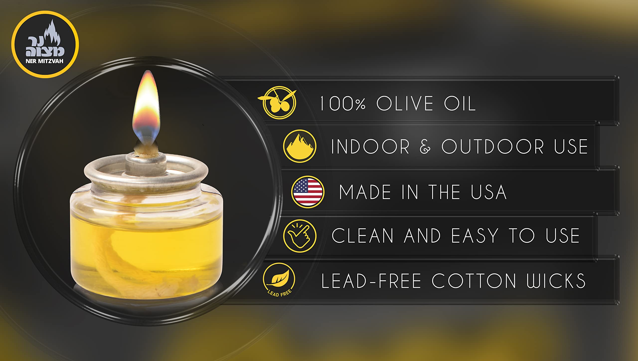 Ner Mitzvah Extra Virgin Olive Oil Shabbat Candles - 4 Hour Olive Oil Candles - 24 Pack Pre-Filled Shabbos Candles with Quick Light Technique