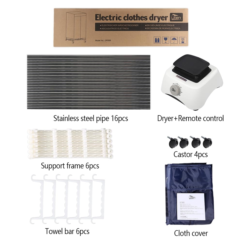 Uten Clothes Dryer, 1500W Clothes Dryer Machine with Timer, Laundry Drying Wardrobe, Electric Clothes Drying Rack and Dryer for Apartments, Home