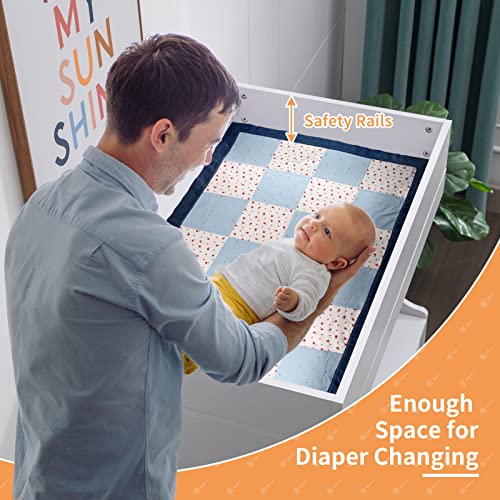 MOOITZ Changing Table Dresser with 1 Drawers,1 Cabinets, Can be Used as a Baby Changing Table Dresser, a Dresser Changing Table, Changing Table with Drawers (White)