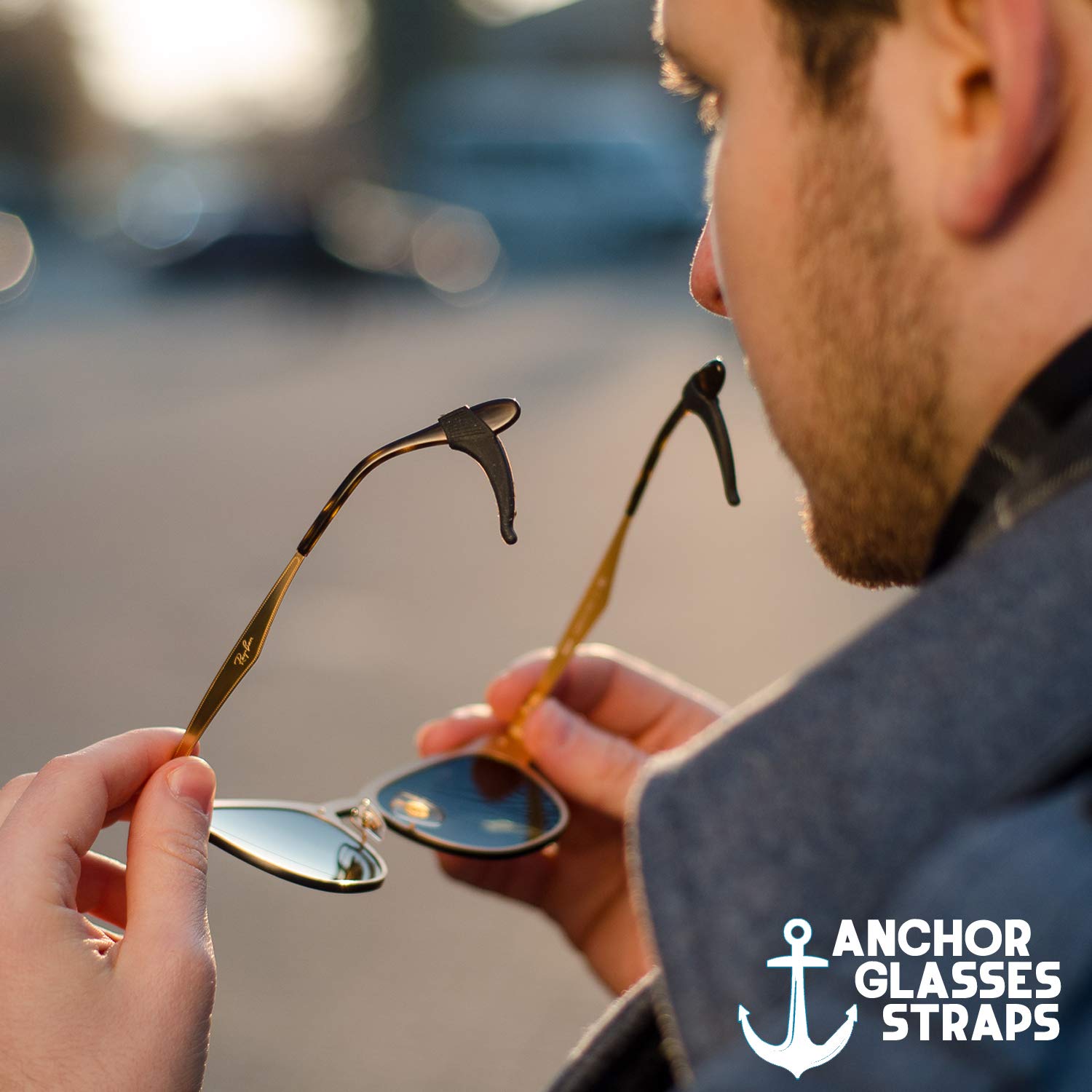 Anchor Glasses Straps - 3 Pack - Sunglasses Retainer Anti-Slip Glasses Grip Ear Hook Eyeglasses Anti-Slip Temple Tip Glasses Holder (Black)