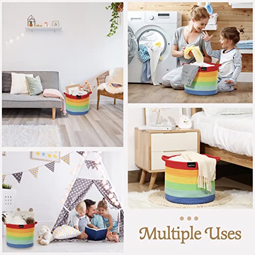 Zooawa Rainbow Storage Cotton Rope Baskets for Baby Room|Rainbow Baskets for Classroom | Baby Laundry Basket for Nursery Storage|Toy Baskets Organizer for Baby Rainbow Nursery Decor,14" x 12"
