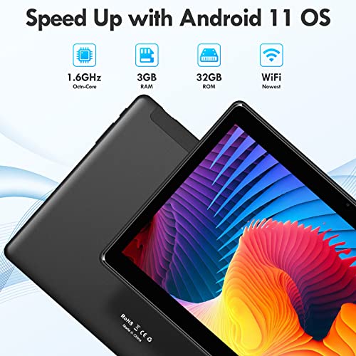 OVZIOCO Tablet PC 10 inch, Android, 4GB RAM 64GB ROM, 256GB Extended, Android11,6000mAh Battery, 2MP+8MP Camera, Bluetooth, WiFi,(Black)