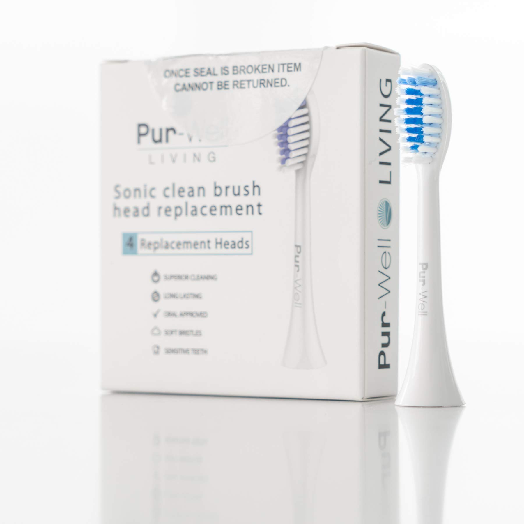 Sonic Clean Brush Replacement Heads Soft Dupont Bristles Four (4) Pack Electric Toothbrush Heads (White)