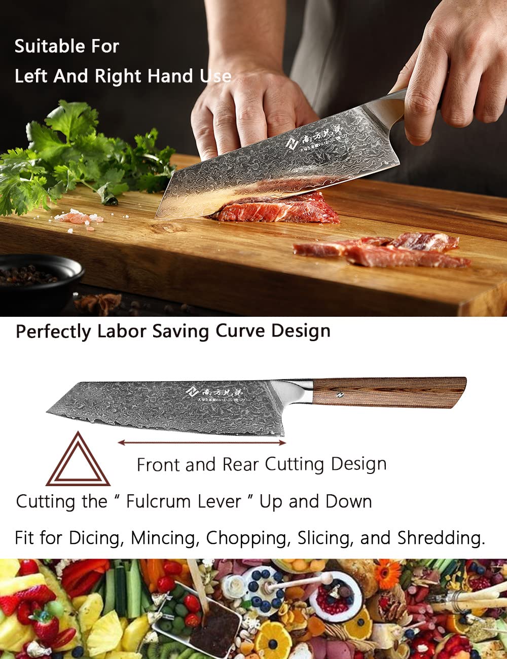 Damascus Santoku Knife 7 Inch Light Weight Professional Damascus Super Steel VG10 Damascus Chef Knife Comfortable Ergonomic Wood Grain Handle Very Sharp Kitchen Knives Luxury Gift Box