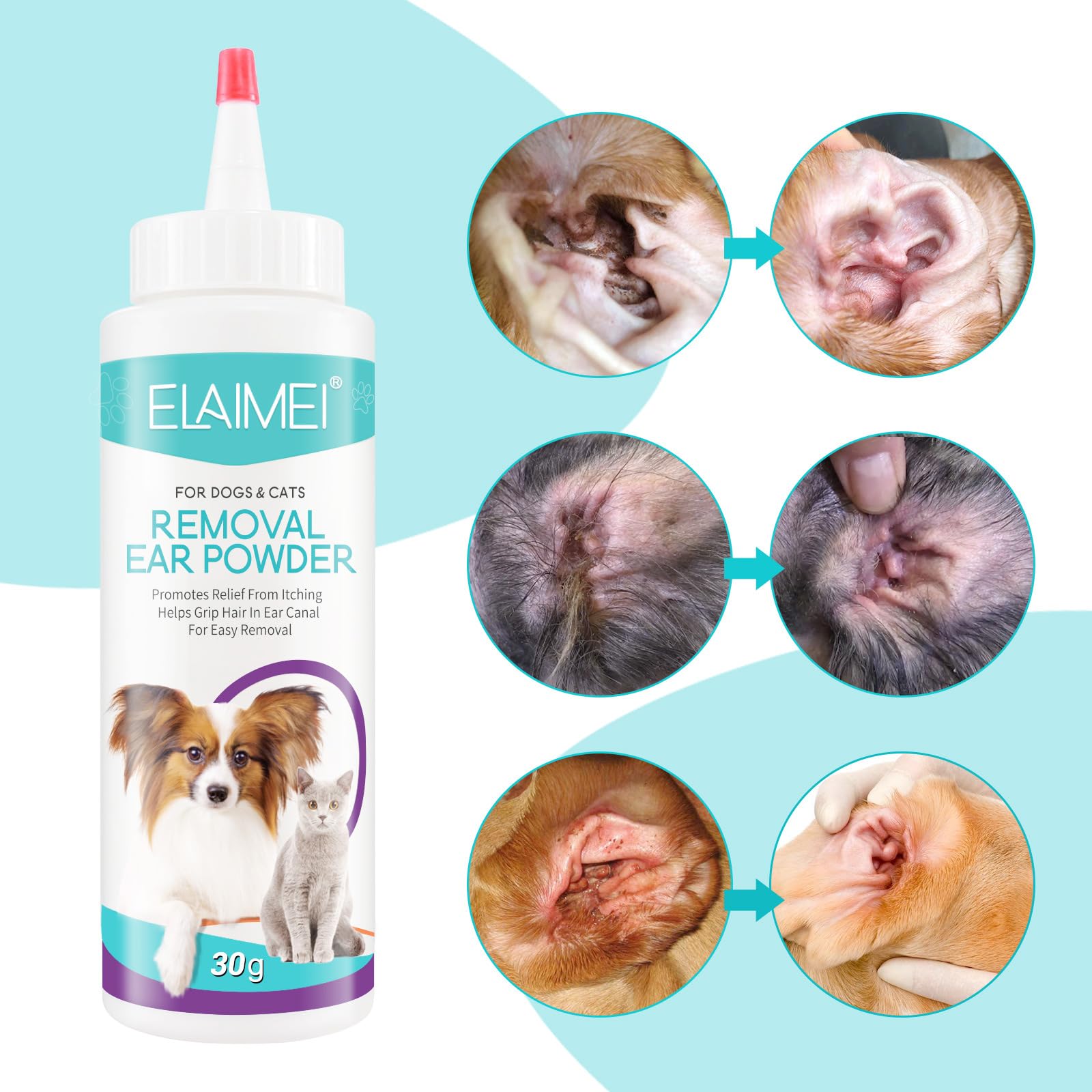 TIBLACK Removal Ear Powder for Pets, Dog Ear Cleaner, Removes Irritation, Itching and Infection, Reduce Ear Scratching and Head Shaking, Pets Ear Infection Treatment, Cleans & Remove Odors