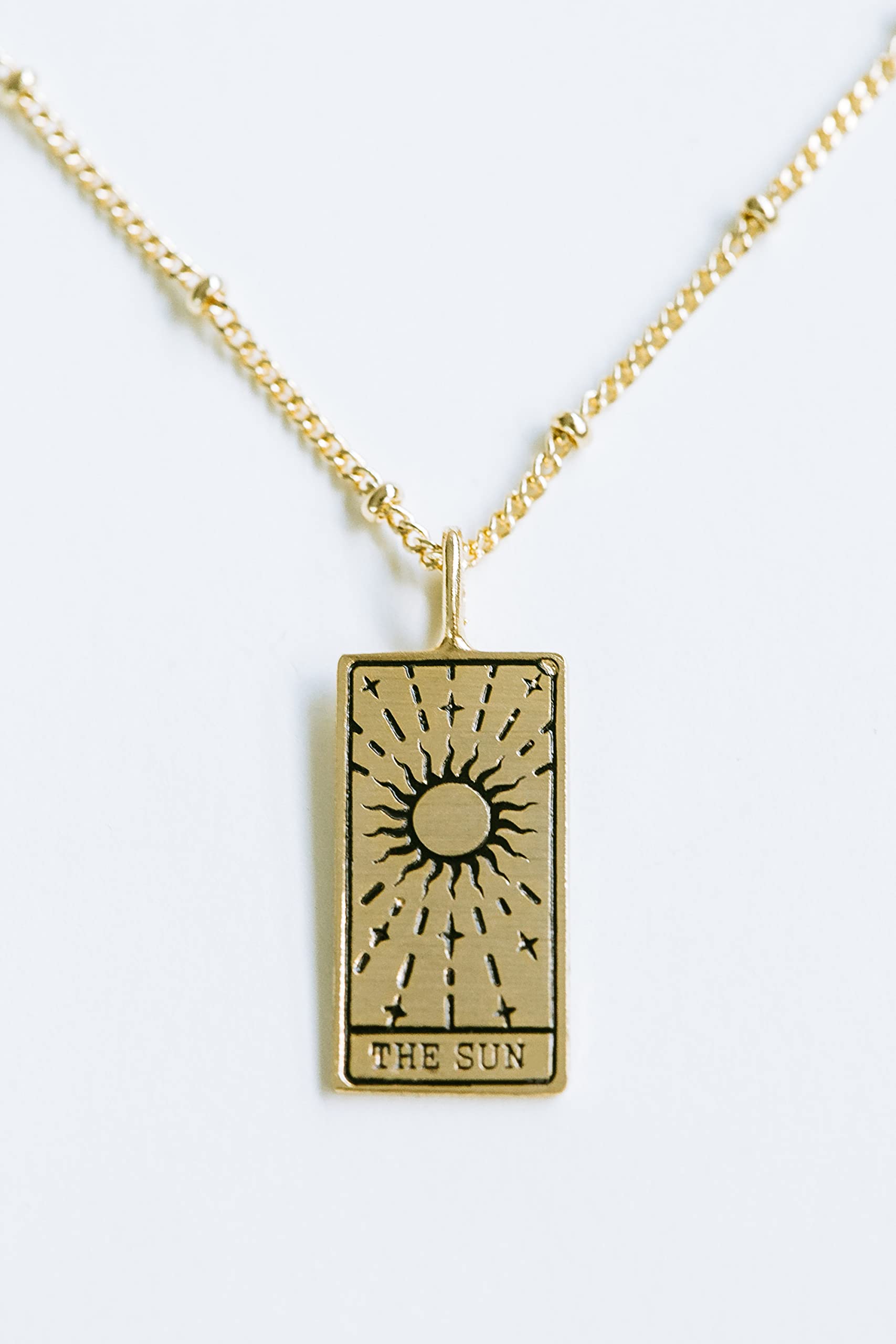 ONDAISY 14K Gold Plated Bohemian Boho Sun Tarot Card Charm Pendant Long Chain Necklace For Women