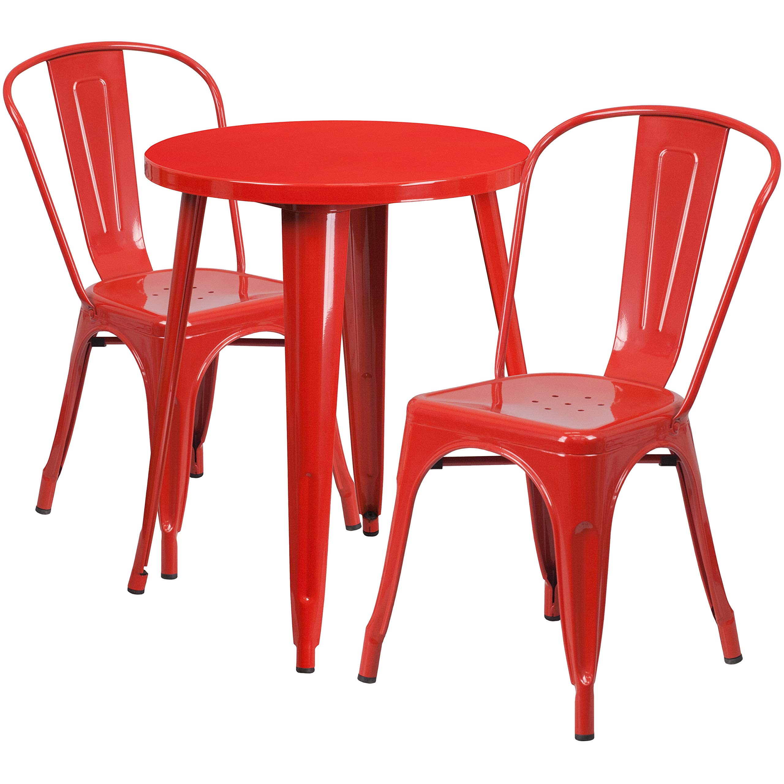 Flash Furniture Commercial Grade 24" Round Red Metal Indoor-Outdoor Table Set with 2 Cafe Chairs