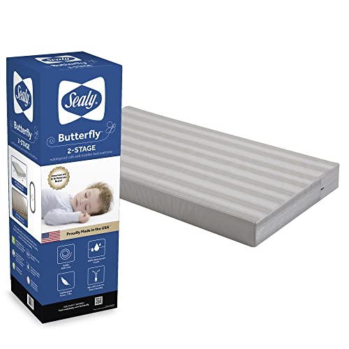 Sealy Butterfly 2-Stage Waterproof Baby Crib & Toddler Mattress - CERTIPUR-US Certified Foam - Made in USA, 52"x28"
