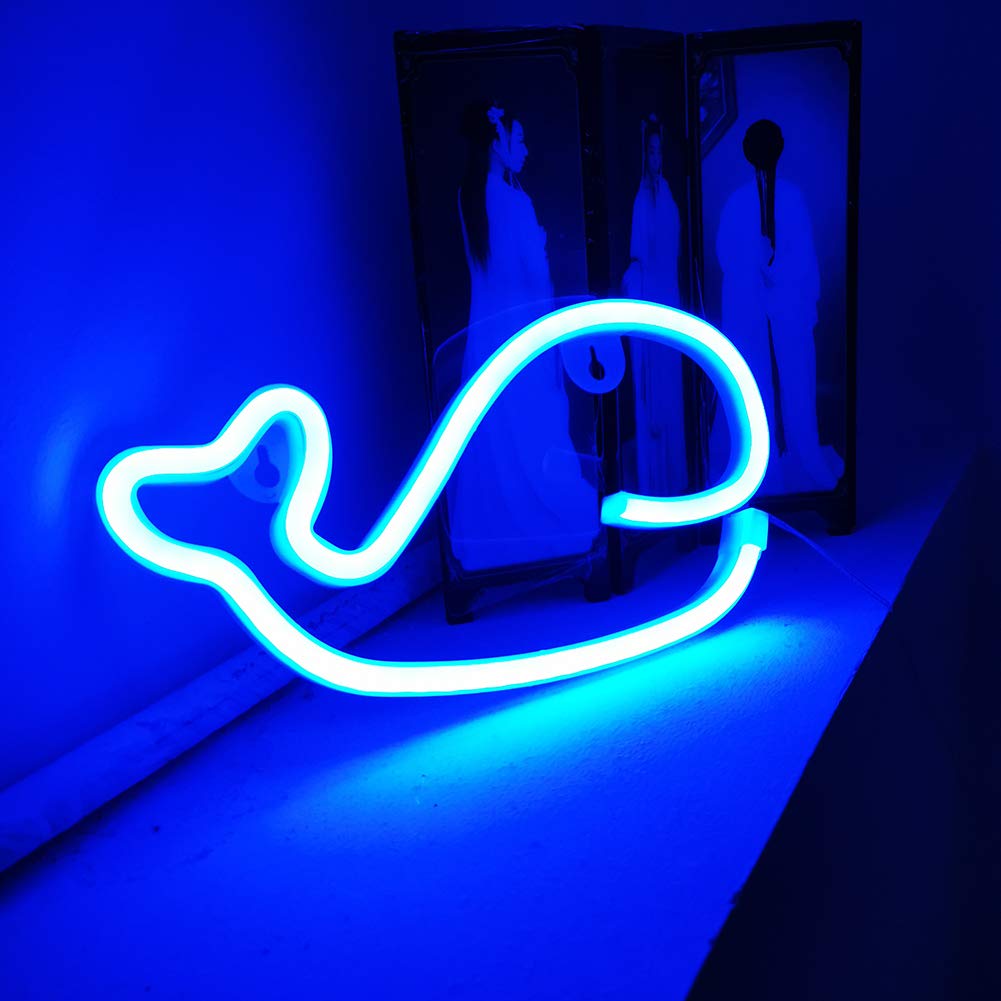 LED Whale Neon Sign Light for Wall Decor, Whale Signs Night Light Wall Art, Bedroom Decorations, Home Accessories, Party and Holiday Decor (Blue)