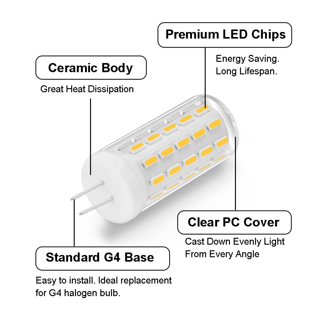 Yosenmi G4 LED Bulb AC/DC 100V-265V 5W, 40W G4 Base Halogen Bulb Replacement, 3000K Warm White, Non-Dimmable G4 Light Bulb 10-Pack