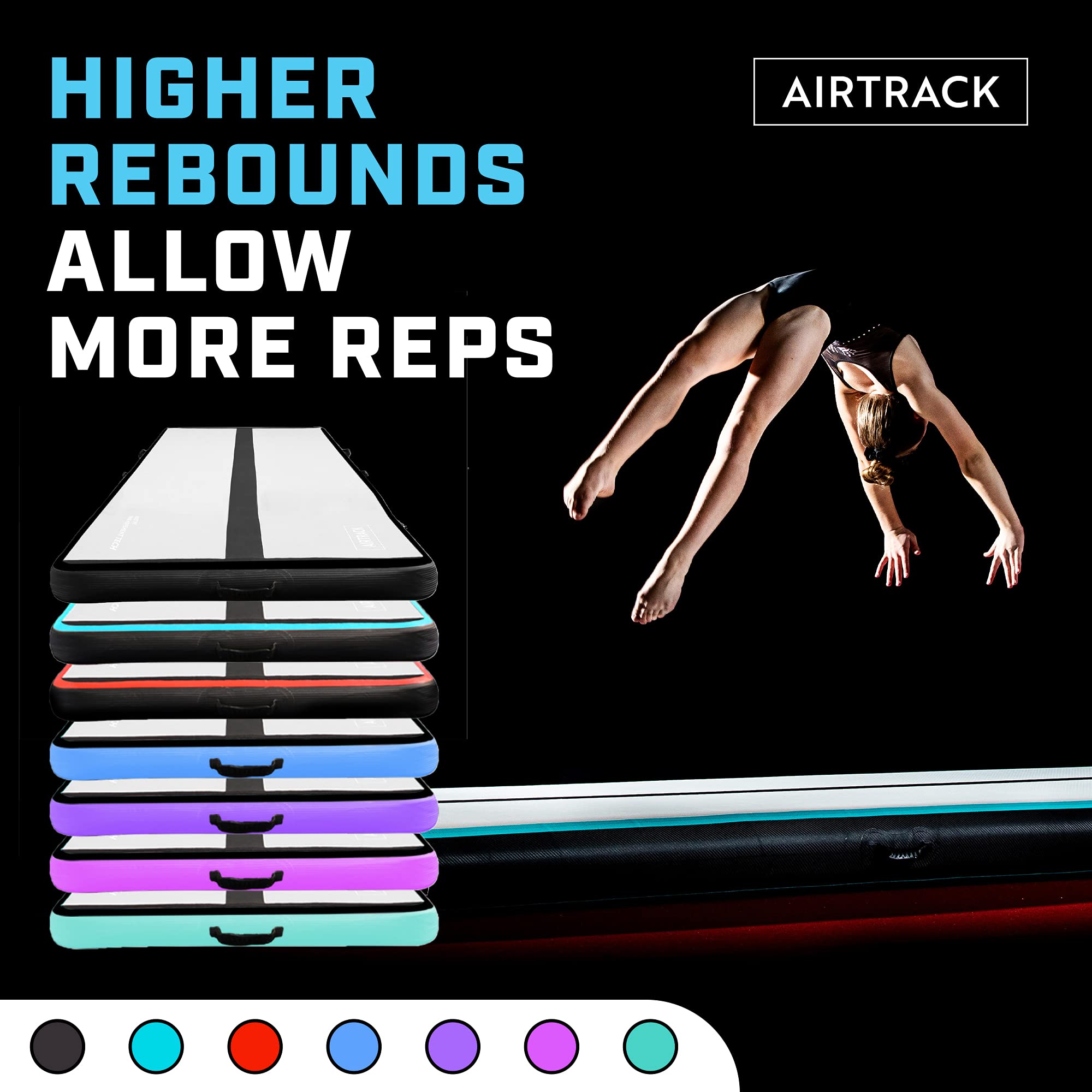 AirTrack 16β Pro Inflatable Gymnastics Mat with Air Pump | Extra Large Tumbling Mat | Compact Home Gym Exercise Equipment | 5ft x 16ft x 8 Inch Thick Tumbling Air Mat
