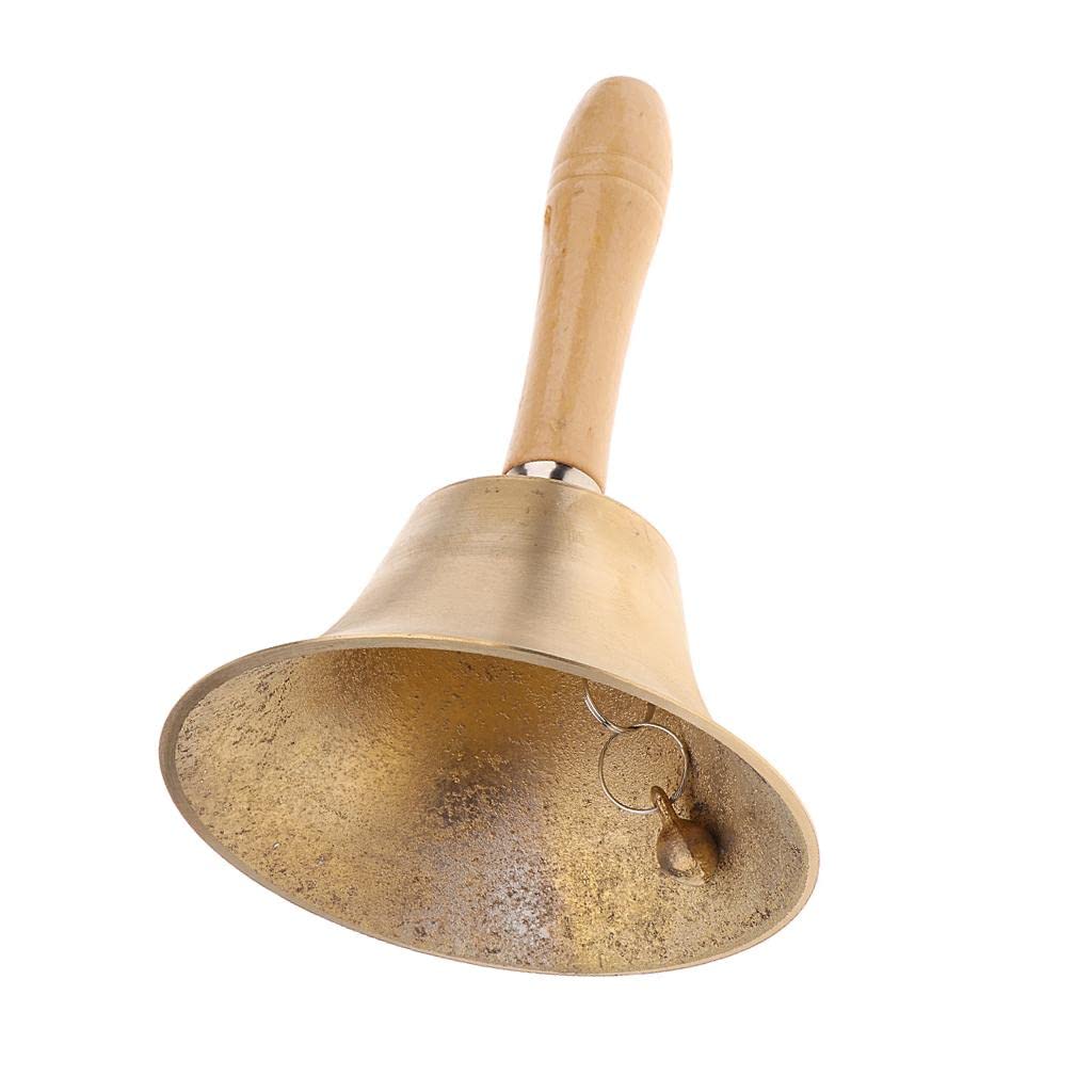 KLKCMS Exquisite Handmade Copper Hand Bell w/Wooden Handle Buddhist Handbell, 8 x 15cm