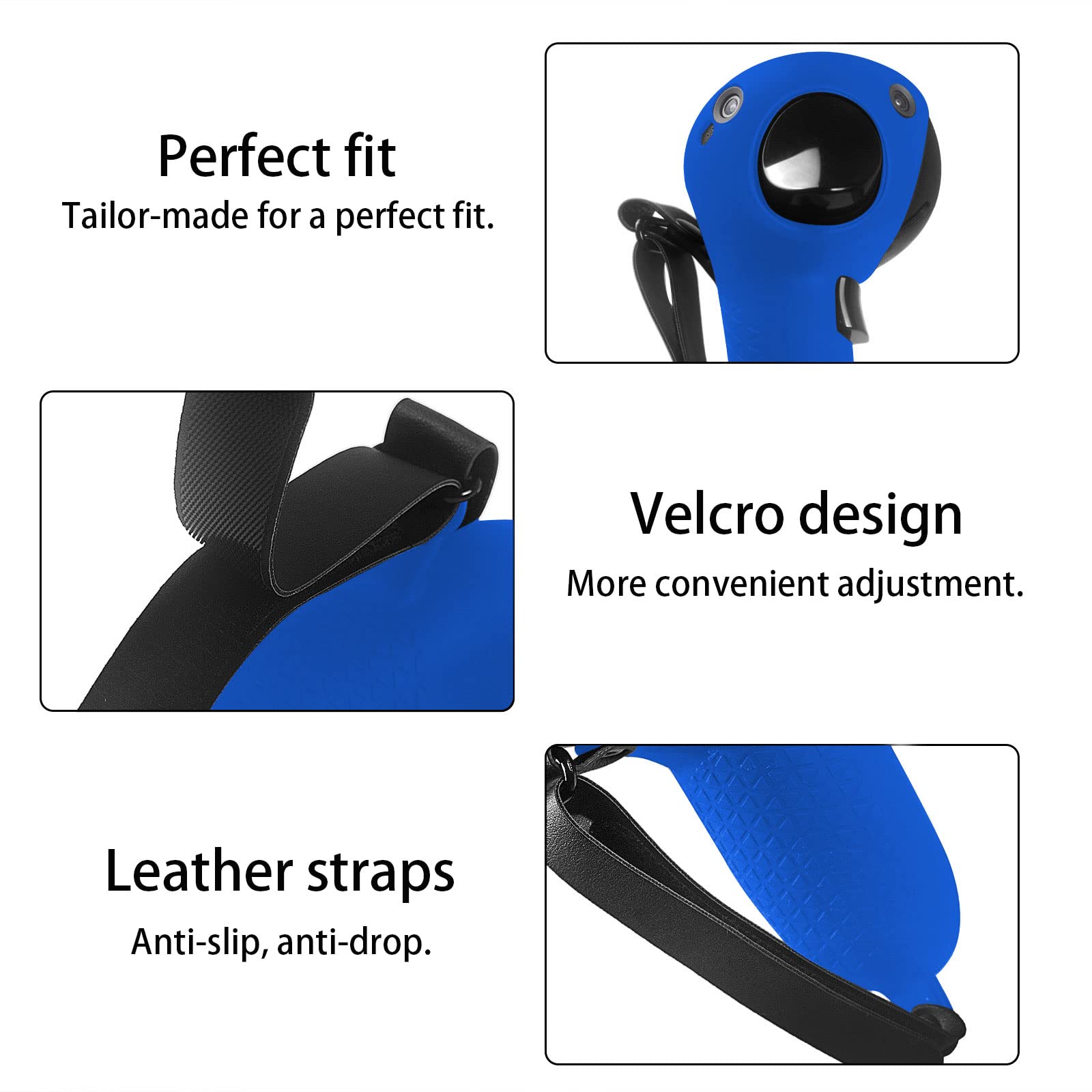 Controller Grips Cover Compatible with Oculus Quest pro Accessories, with Battery Opening Cover and Anti-Detachment Strap (Blue Grips)