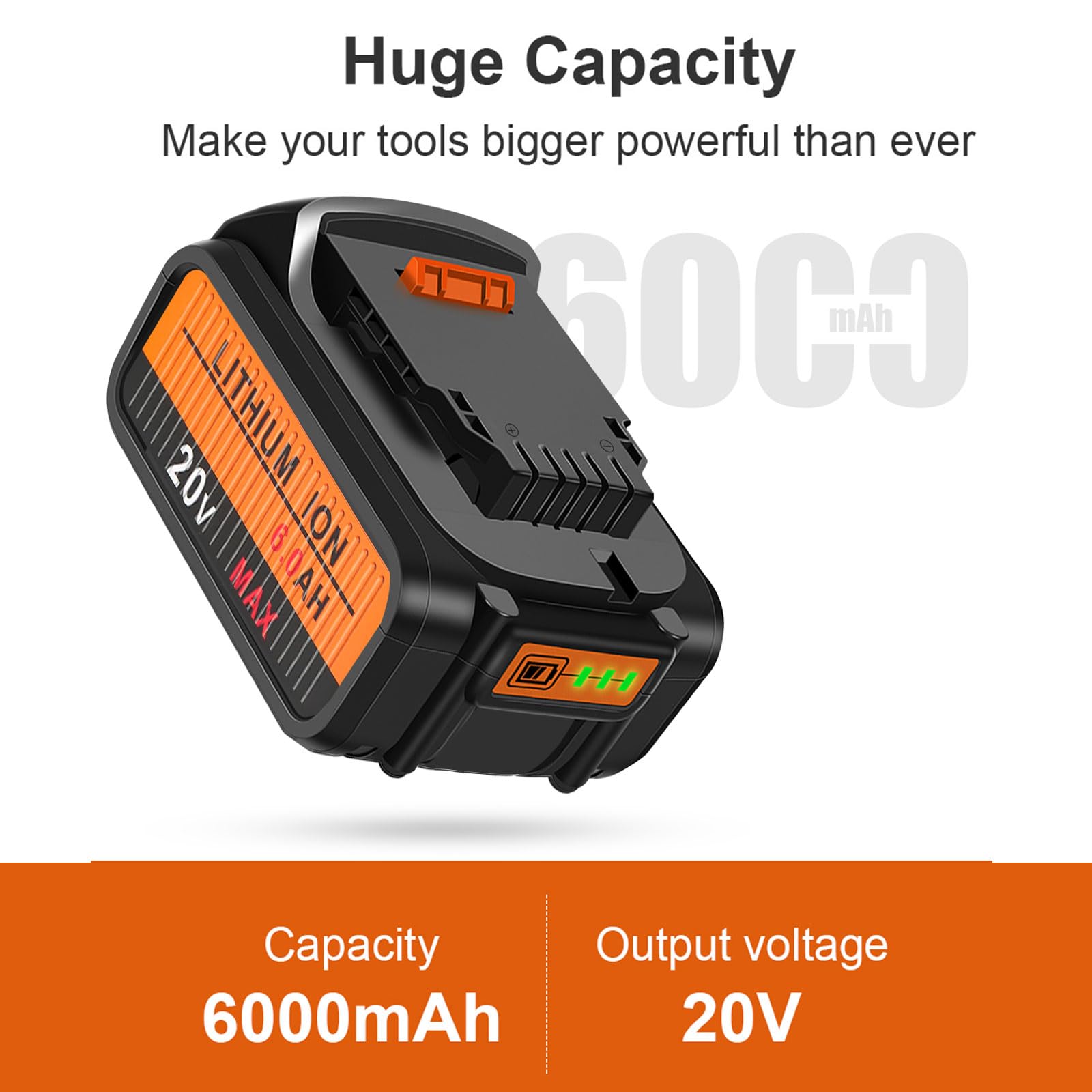 KOOMICY 2Pack 20V 6.0Ah Replacement for Dewalt 20V Max Battery DCB200 DCB203 DCB204 Compatible with Dewalt DCD DCF DCG 20v Series Cordless Power Tools