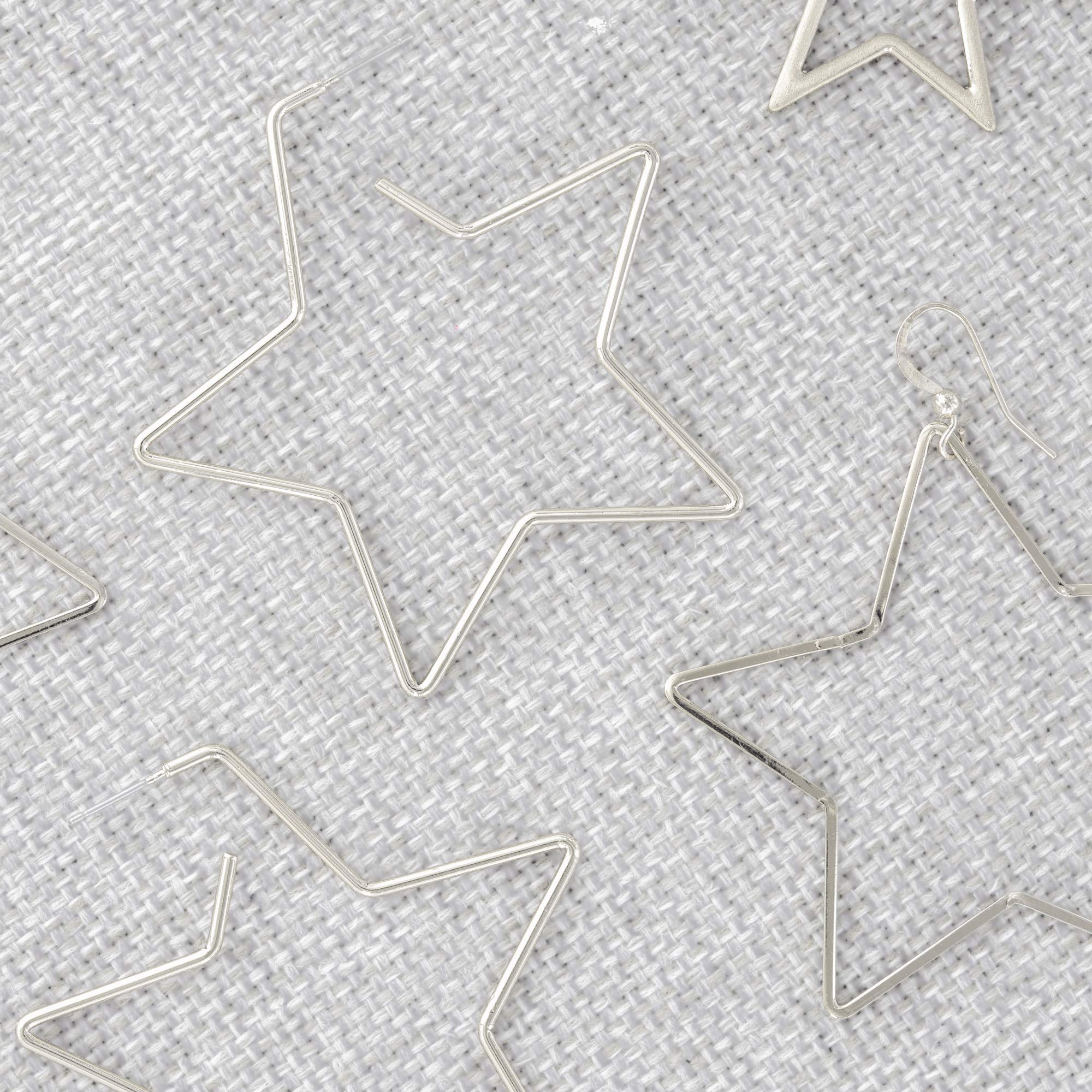 And Lovely Rhodium Dipped Star Earrings - Statement Hoop Earrings - Drop Dangle Earrings (Silver Star Hoop)