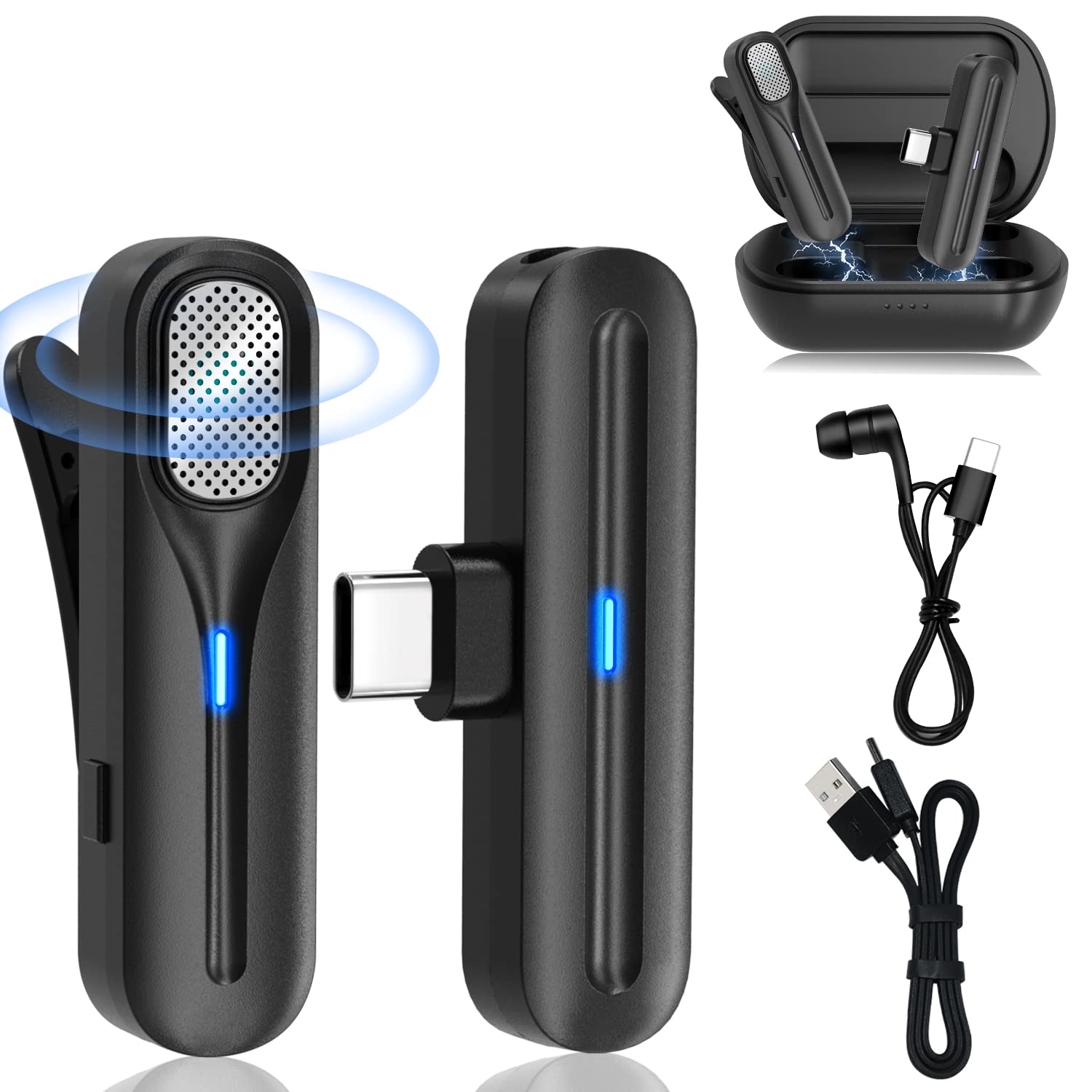 Wireless Lavalier Microphone for Android & PC,Plug&Play for YouTube,TikTok,Video Recording,Vloggers,Facebook Live Stream,Auto-Sync Noise Canceling Wireless Clip on Microphone(No Need App/Bluetooth)