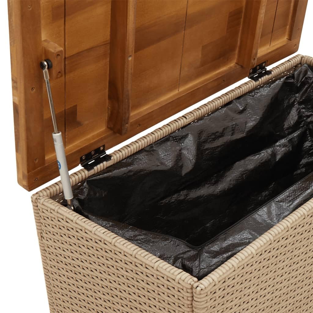 vidaXL Patio Storage Box with Lid Outdoor Cushion Bench Seat Beige PE Poly Rattan Acacia Wood â 31.5"x15.7"x18.9"