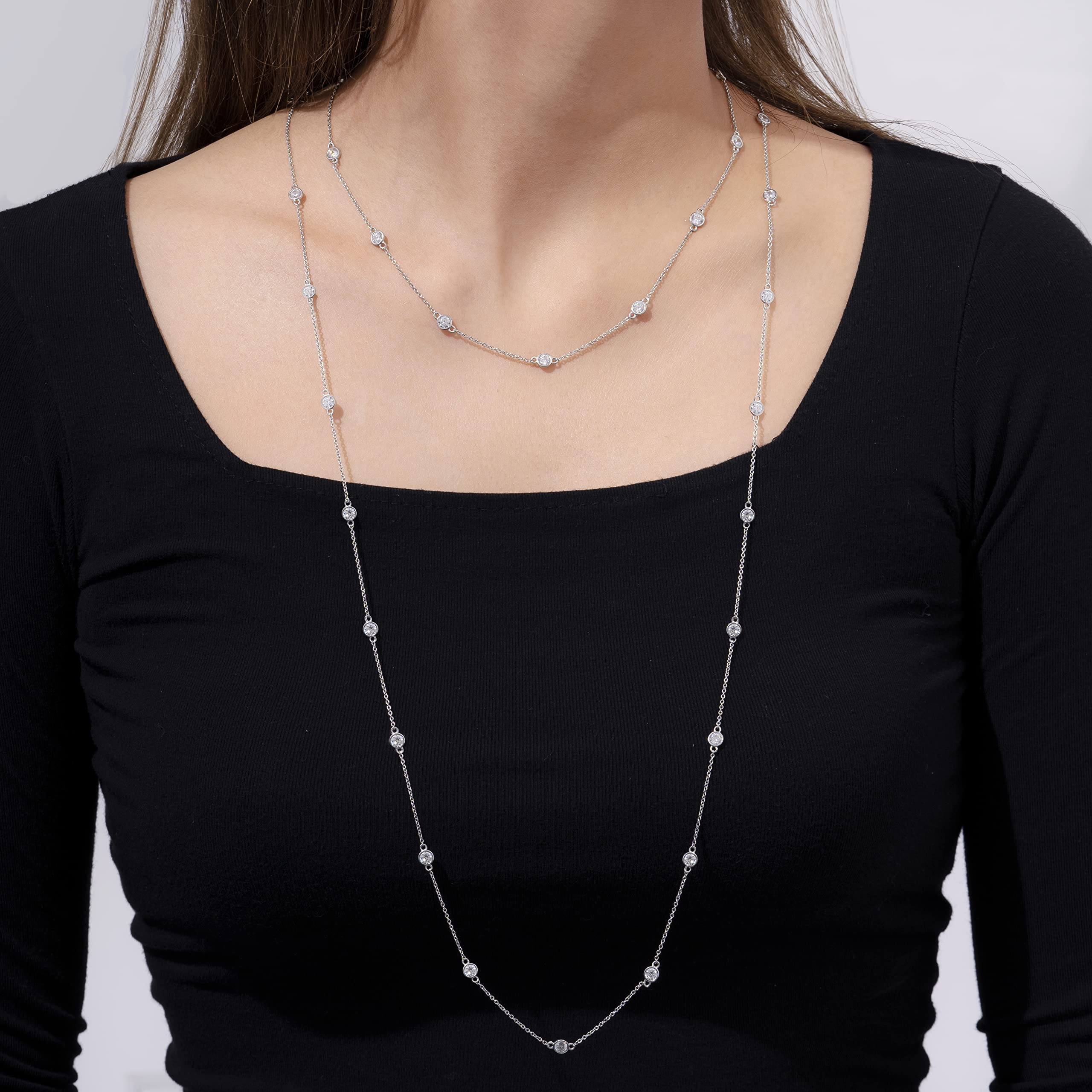 Amazon Essentials Platinum Plated Sterling Silver Station Necklace set with Infinite Elements Cubic Zirconia (4mm), 18" (previously Amazon Collection)