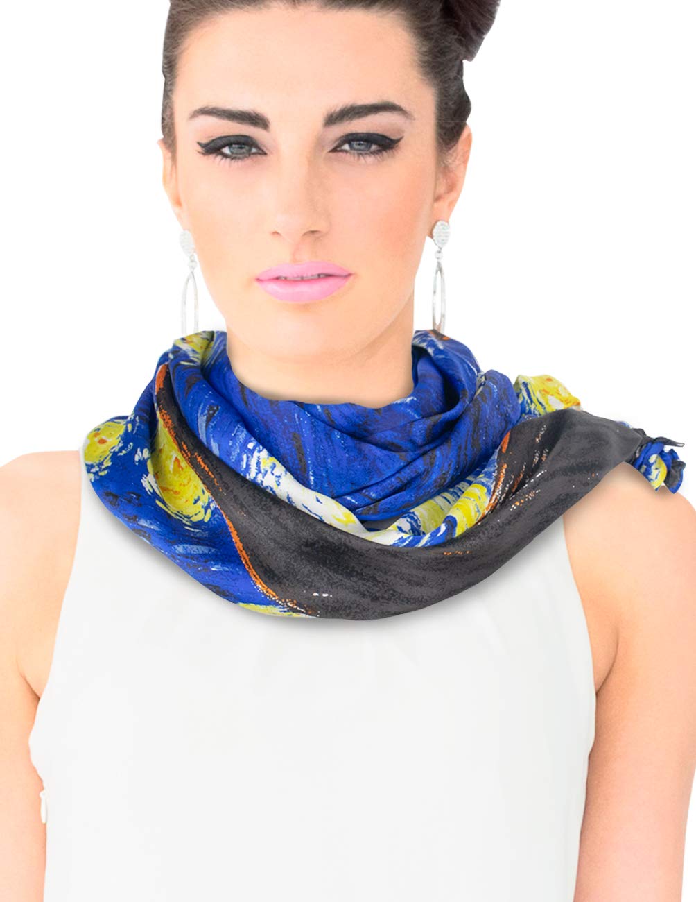 Dahlia Women's 100% Luxury Long Silk Scarf - Van Gogh Starry Night