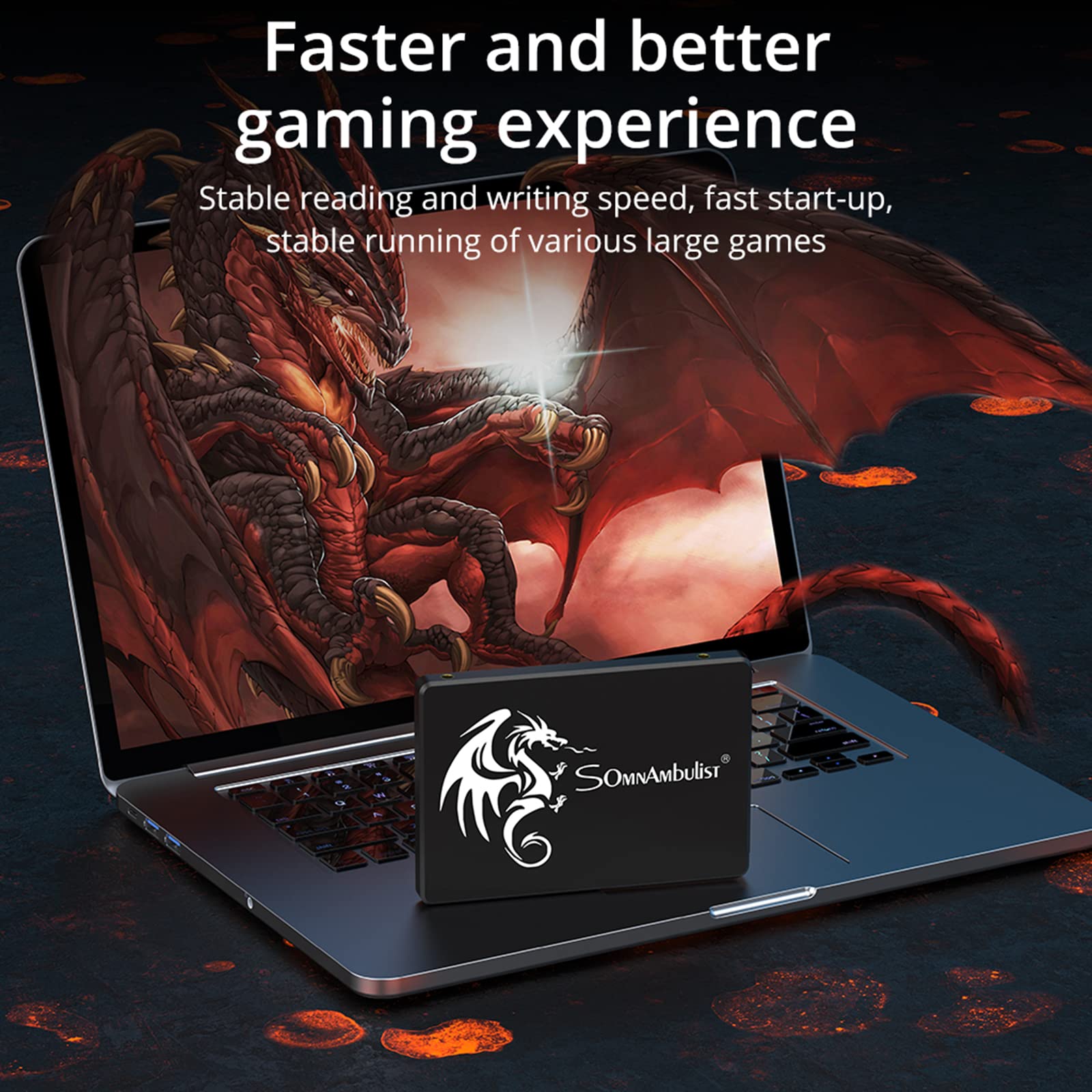Somnambulist SSD 480GB SATA III 6Gb/s 2.5″ 7mm(0.28″) Internal Solid State Drive Read Speed Up to 550Mb/s for Laptop and Pc H650 SSD (480GB Black Dragon)