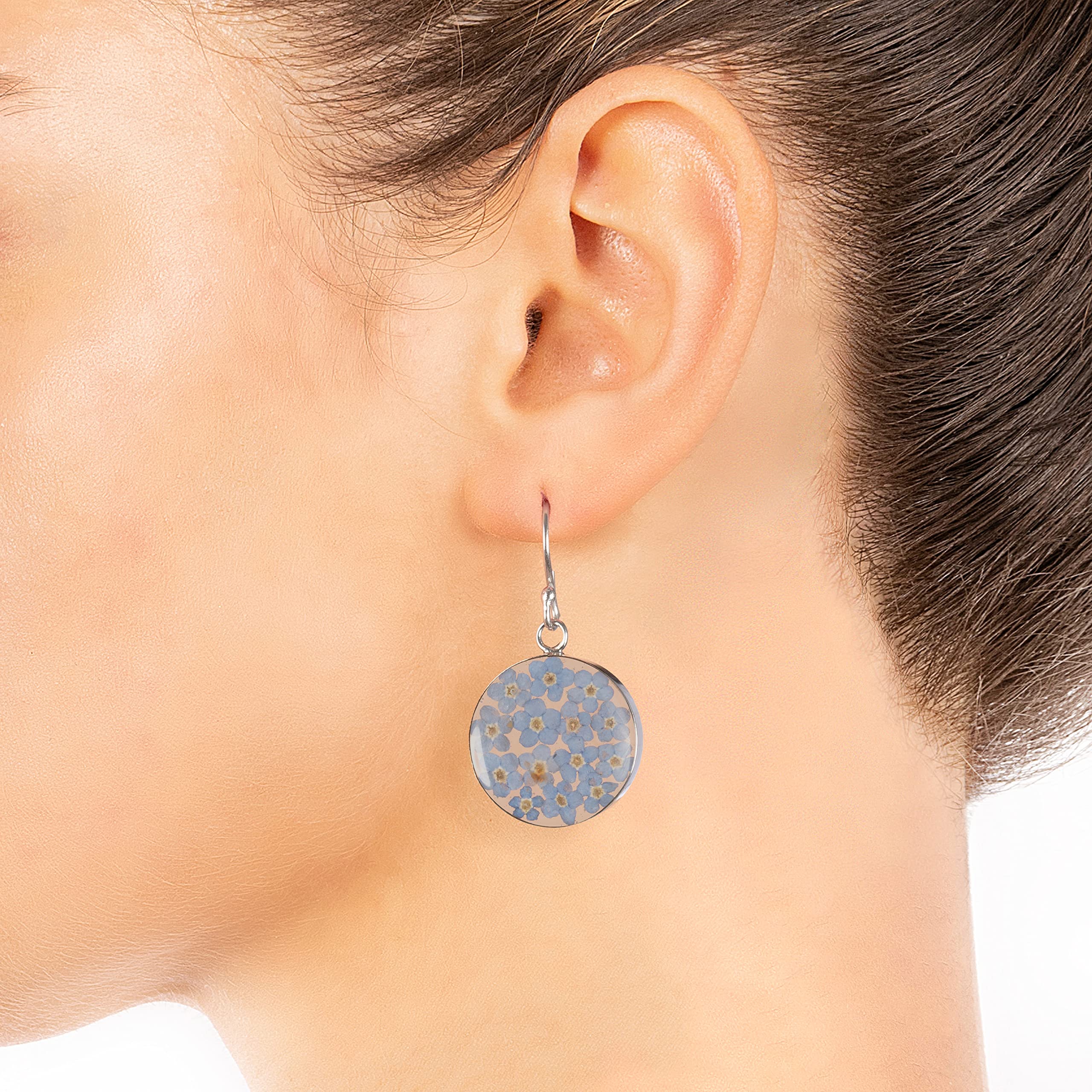 Amazon Essentials Sterling Silver Blue Pressed Flower Circle Drop Earrings (previously Amazon Collection)