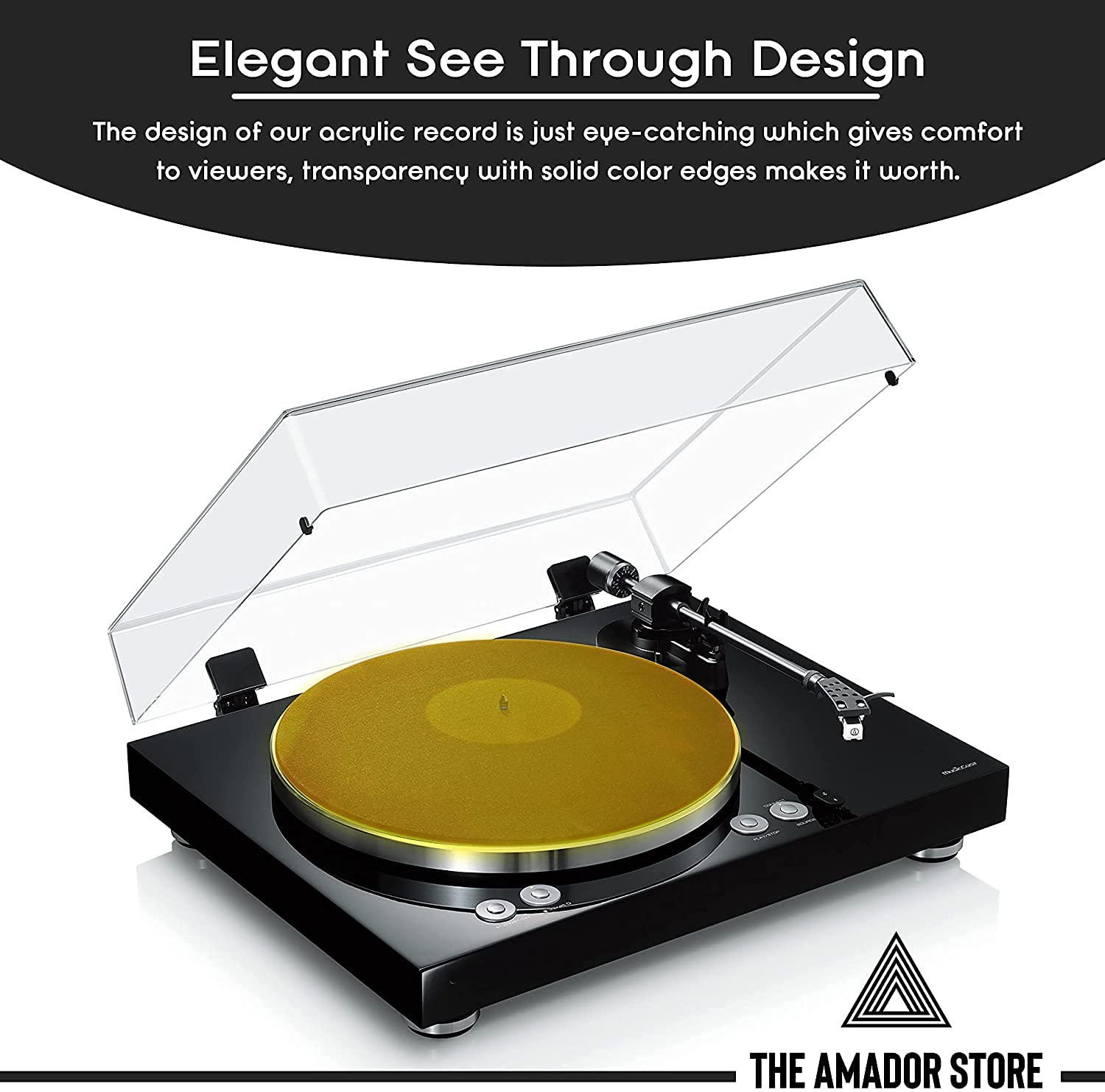 The Amador's Acrylic Turntable Mat - Transparent Acrylic Slipmat for Vinyl LP Record Players -Effective Base Response -Diameter 297mm Thickness 2.5mm -Control Resonance & Vibration (Yellow)