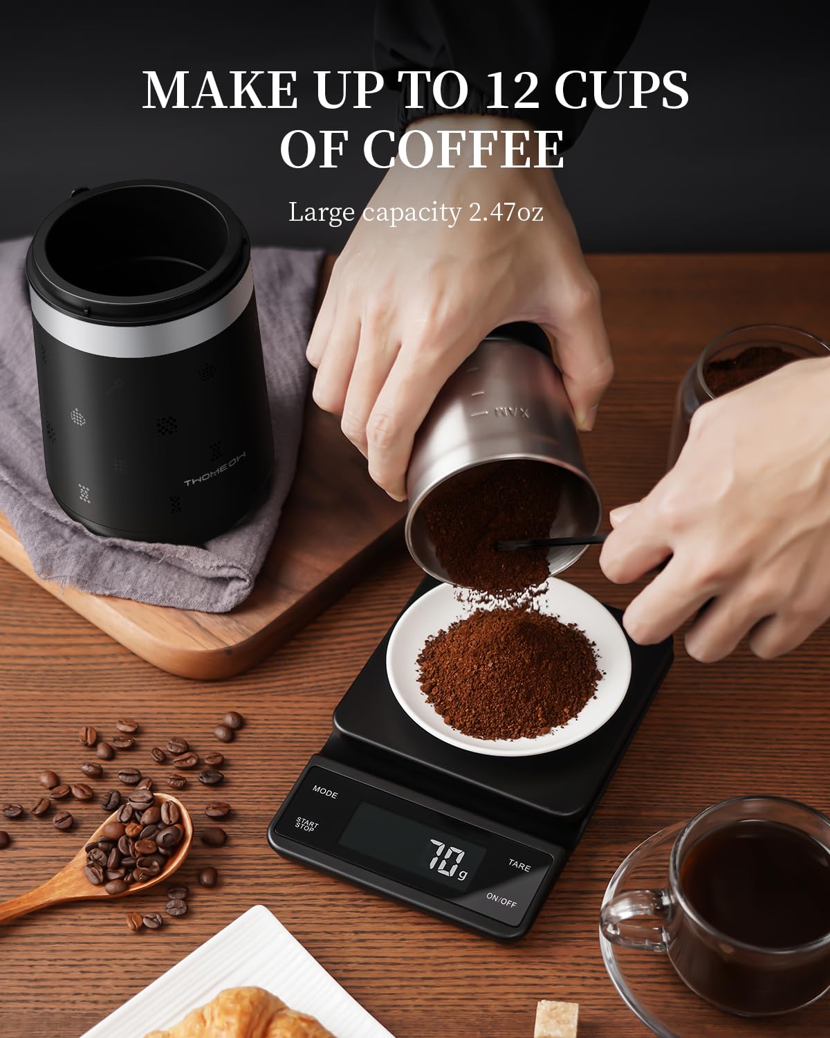 TWOMEOW Coffee Grinder, One Touch Spice Grinder Electric, Espresso Grinder, Coffee Bean Grinder with Removable Stainless Steel Bowl, Grain Mills for Spices, Herbs, Nuts, Black