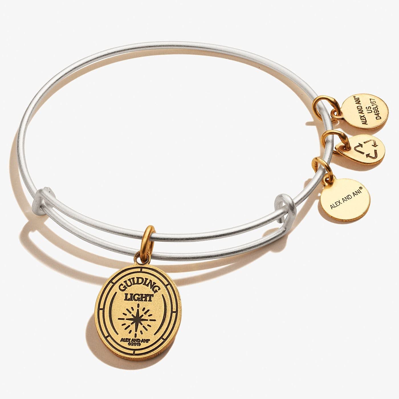 Alex and Ani Divine Guides Expandable Bangle Bracelet for Women, Guardian Angel Symbol Engraved Charm, Two-Tone Finish, 2 to 3.5 in