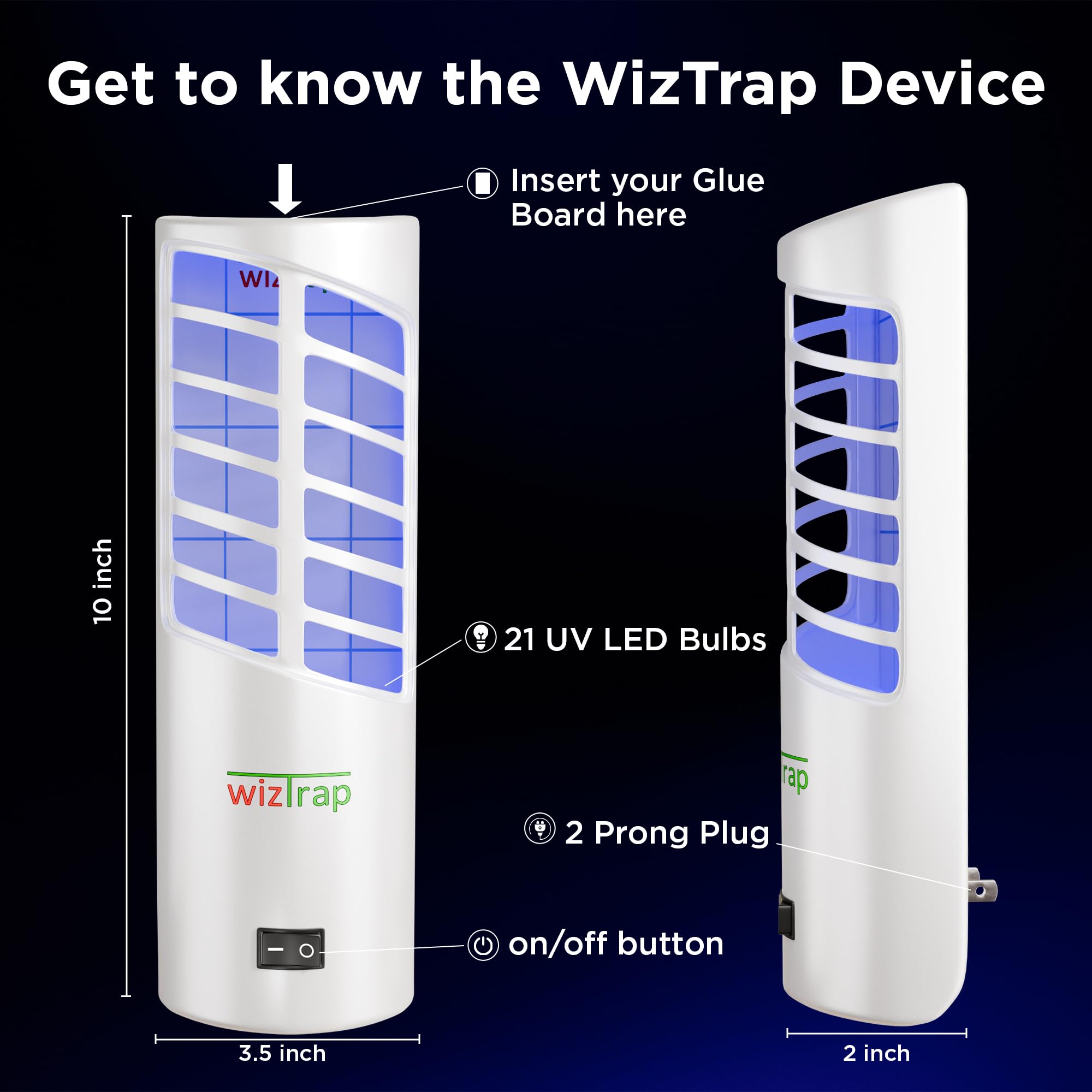 WizTrap 1 Large Plug in Fruit Fly Traps for Indoors! Flying Insect Trap with 21 UV LED Bulbs & 5 Glue Board Refills! Gnat Trap Used as a Fruit Fly Killer, Indoor Fly Trap, Mosquito Trap, Gnat Killer!