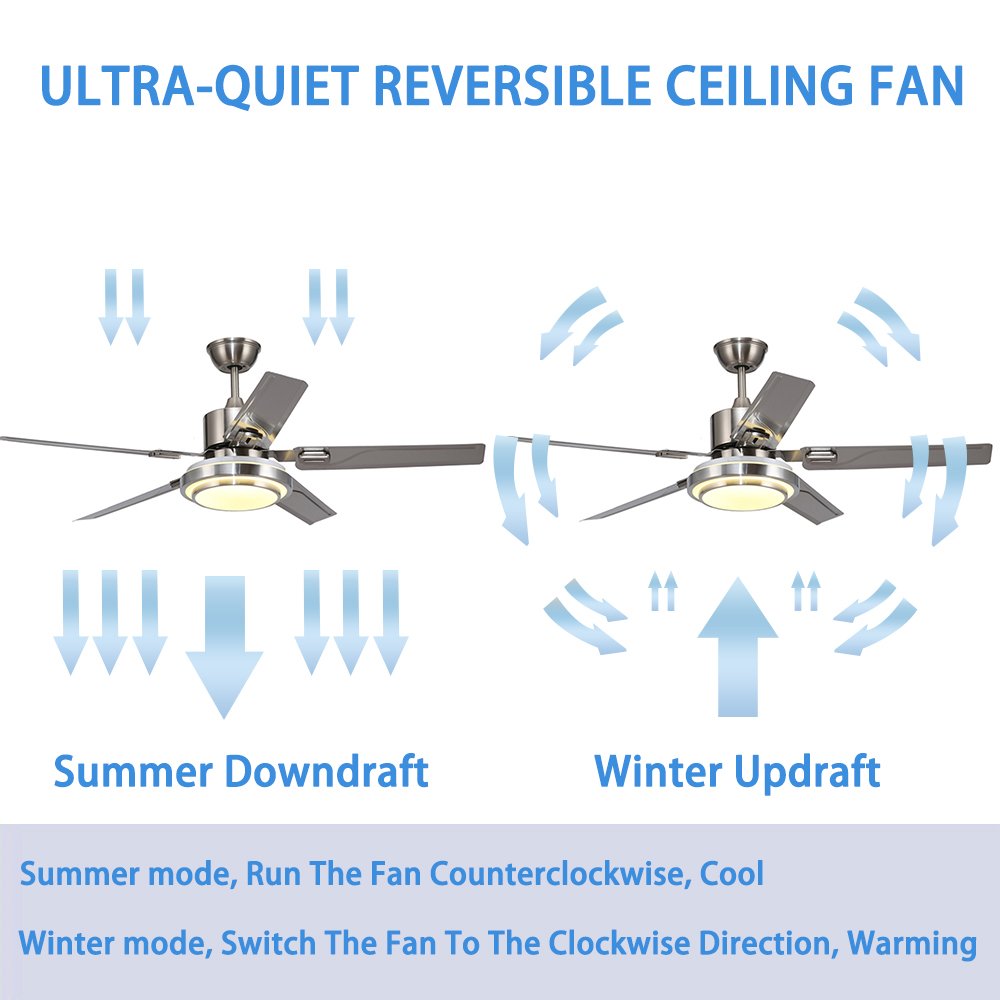 Andersonlight Reversible Ceiling Fan with Light and Remote Control, Stainless Steel, Silver (42in)