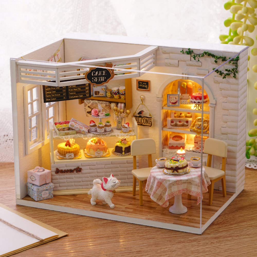 CUTEBEE Dollhouse Miniature with Furniture, DIY Dollhouse Kit Plus Dust Proof and Music Movement, 1:24 Scale Creative Room for Valentine's Day Gift Idea(Cake Diary)