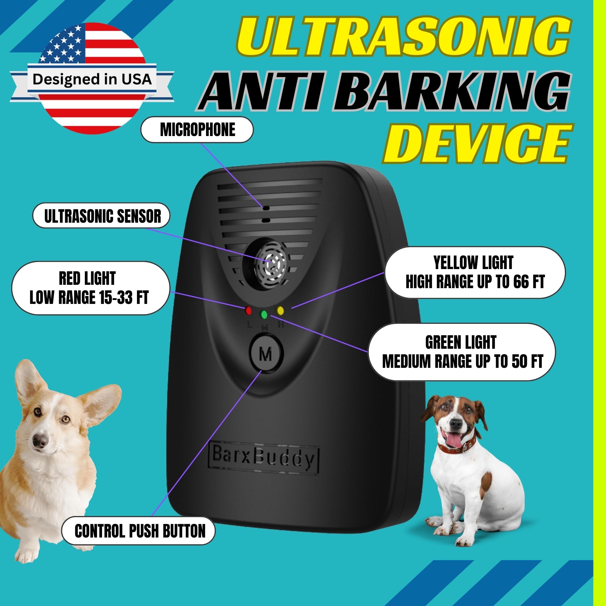 BarxBuddy [3-Pack] BarkShield Home Anti Barking Device, 66ft Long Range Ultrasonic, Waterproof Dog Bark Deterrent Box for Indoor/Outdoor Use, Safe Bark Collar Alternative Dog Training & Behavior Aid