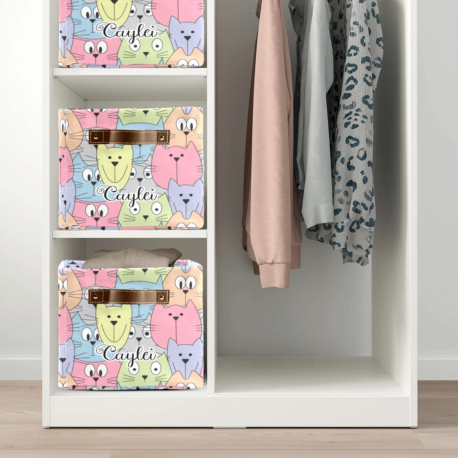 Colorful Cats Personalized Storage Bins Basket Cubic Organizer with Durable Handle for Shelves Wardrobe Nursery Toy 1 Pack