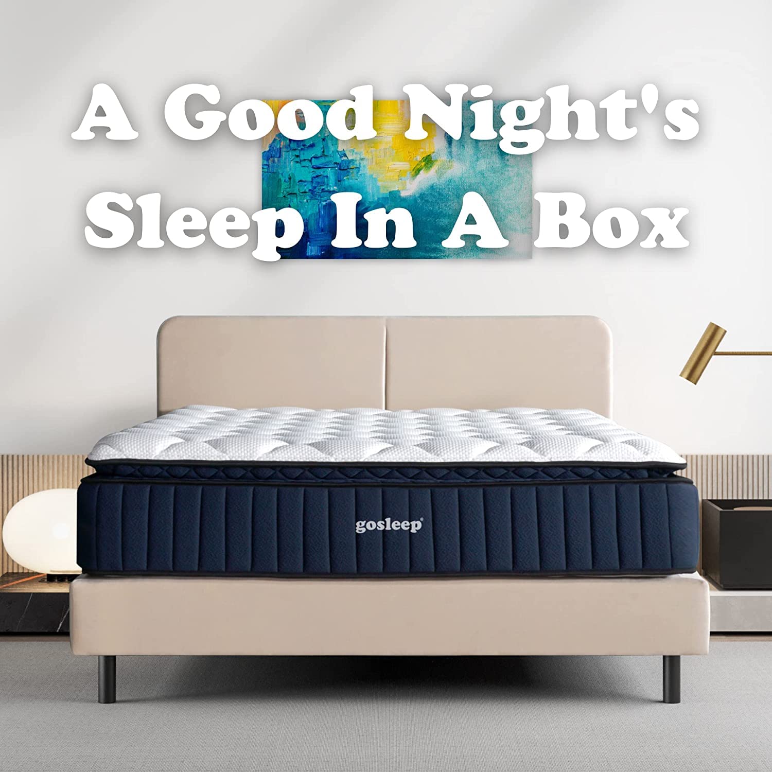 brn Go Sleep 14-inch Luxury Hybrid Opulence Premium Memory Foam Bed Mattress with Pillow Top Cashmere Knitted Cover, CertiPUR-US Certified, Mattress in a Box - King Size, Soft