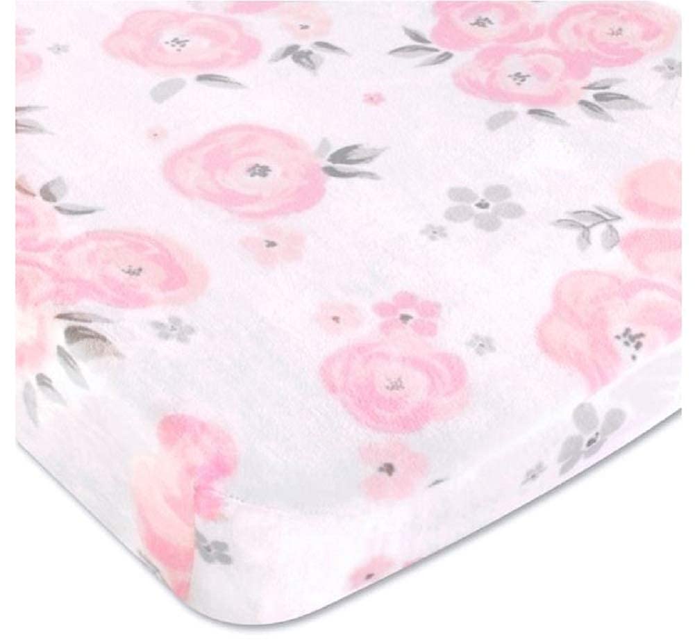 Wendy Bellissimo Velboa Contoured Diaper Pad Cover for Diaper Changer from The Savannah Collection (32x16x6) - Floral Print in White, Pink & Grey