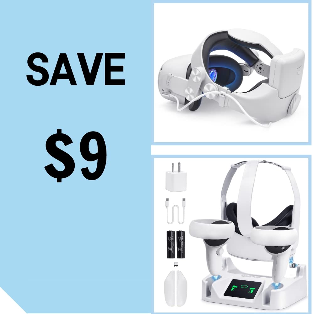 alcopanda 1*Charging Dock for Meta Quest 2+1*Head Strap with Battery for Quest 2
