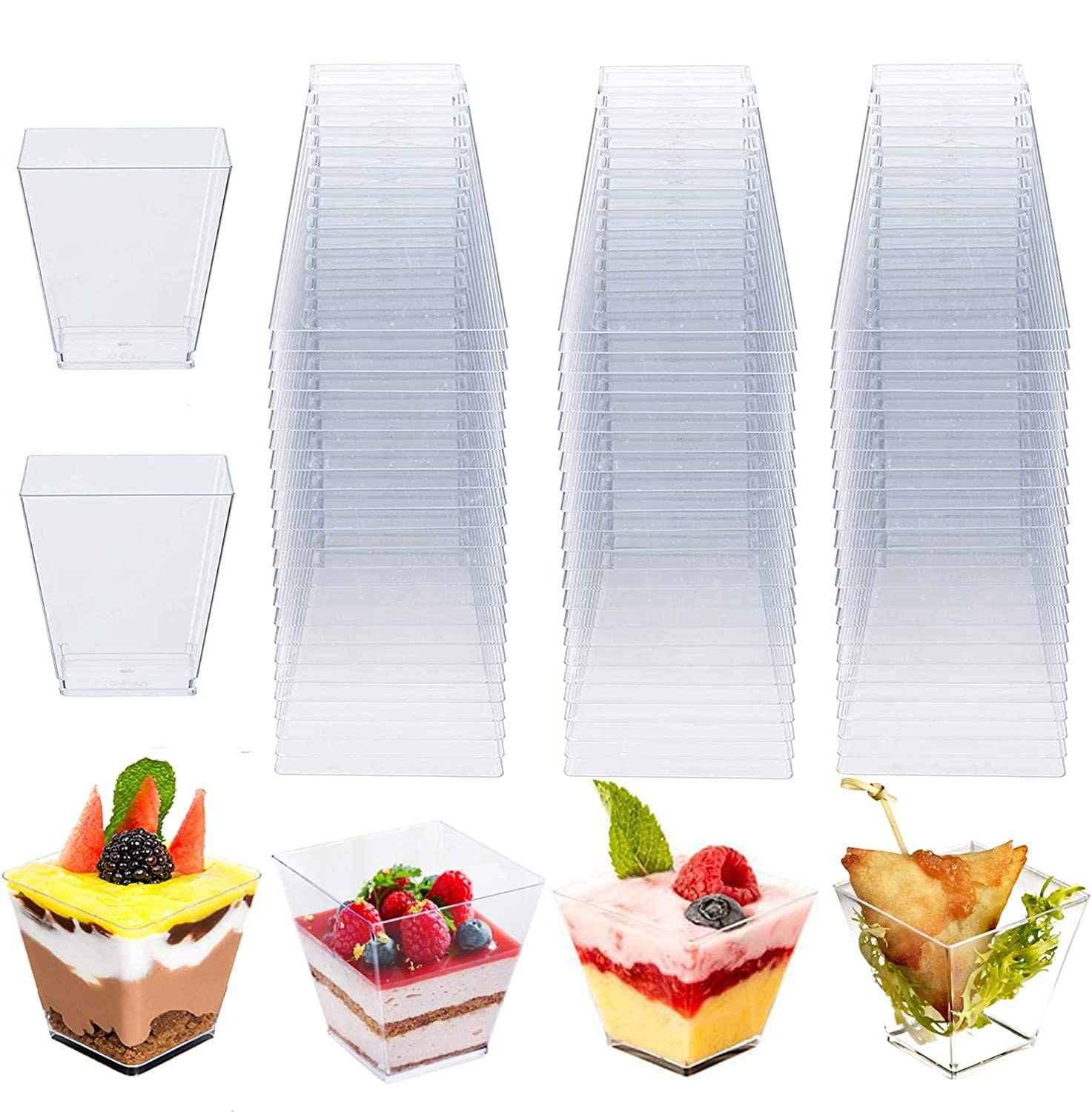 Dessert Cups Clear Square Plastic Mini Cube 2oz Shot Glass Pack of 40