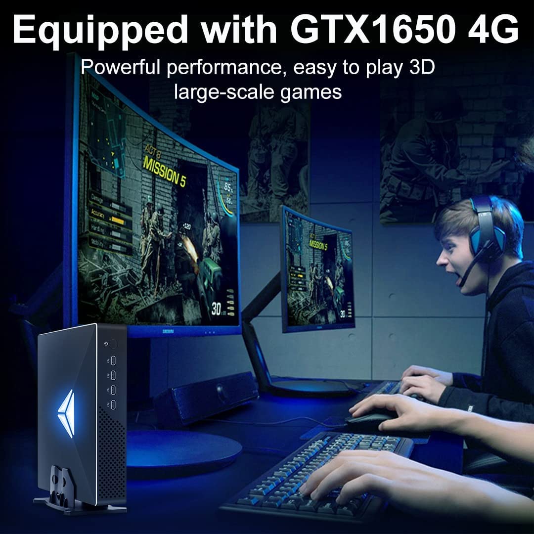 BOESIIPC Mini Gaming PC, Desktop Computer Server with Xeon E3-1231 v3, GTX1650 4G, 16G RAM|512G SSD, Windows 11 Pro, 4K@60Hz, Quad Screen Outputs, Dual-Band WiFi, Gigabit Network