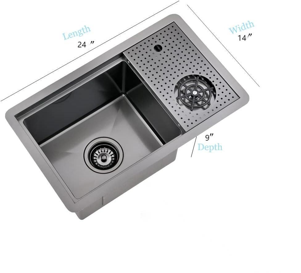 BRONSTARZ 24 Inch Nano Black Undermount Hidden Bar Sink with Glass Rinser 24x14 Stainless Steel Undermount Workstation Sink Bar Prep Sink 16 Gauge Single Bowl Undermount Kitchen Sink with Cup Washer