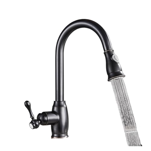 Bronze Black Kitchen Faucet Pull-Out Two-Way Sprayer Single Handle Hot and Cold Water Mixing Faucet Kitchen Water Crane Type 360 Degree Rotation(Oil Rubbed Bronze)