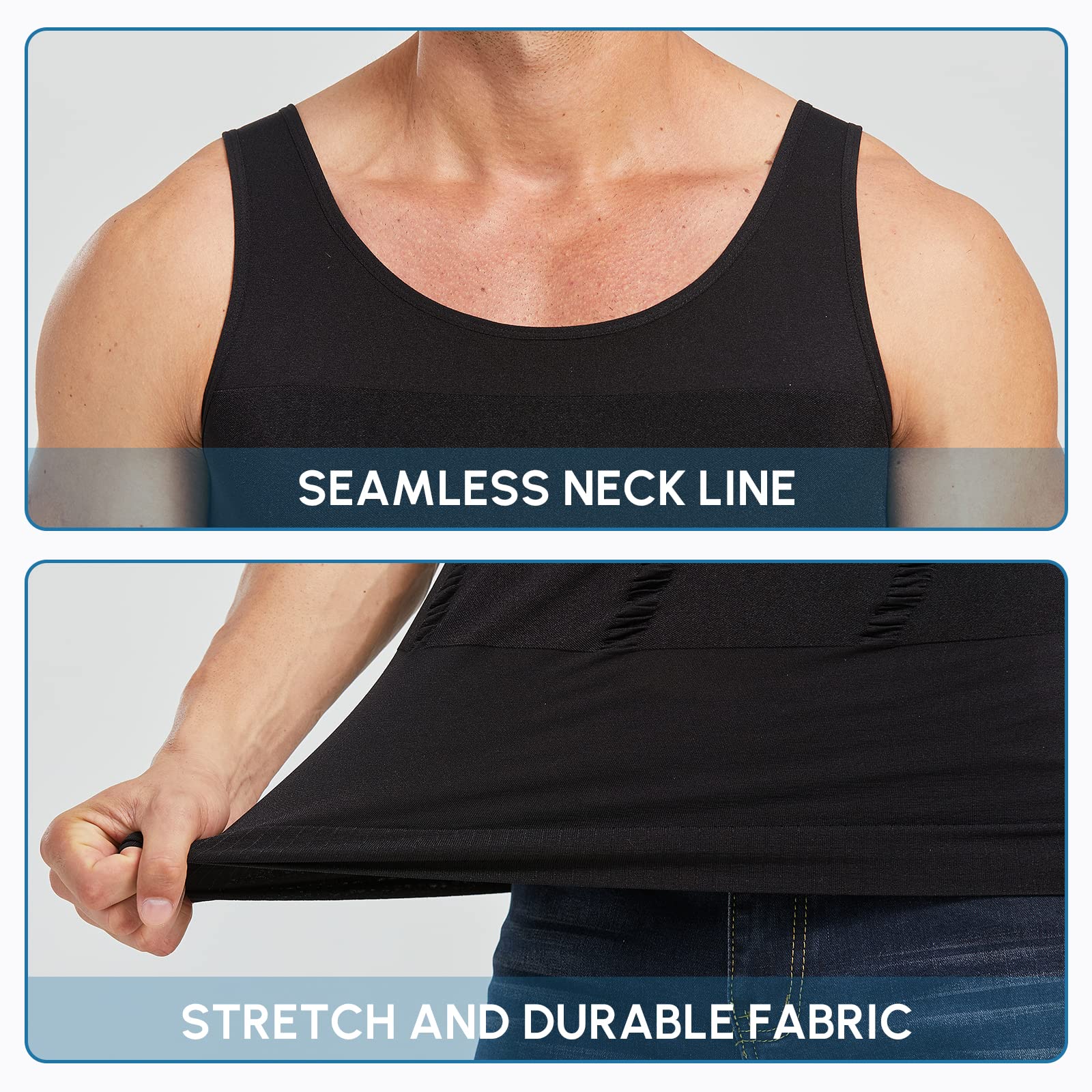 Aptoco Compression Shirts for Men,3 Pack Sleeveless Undershirt Body Shaper Vest Tank Top Mens Gynecomastia