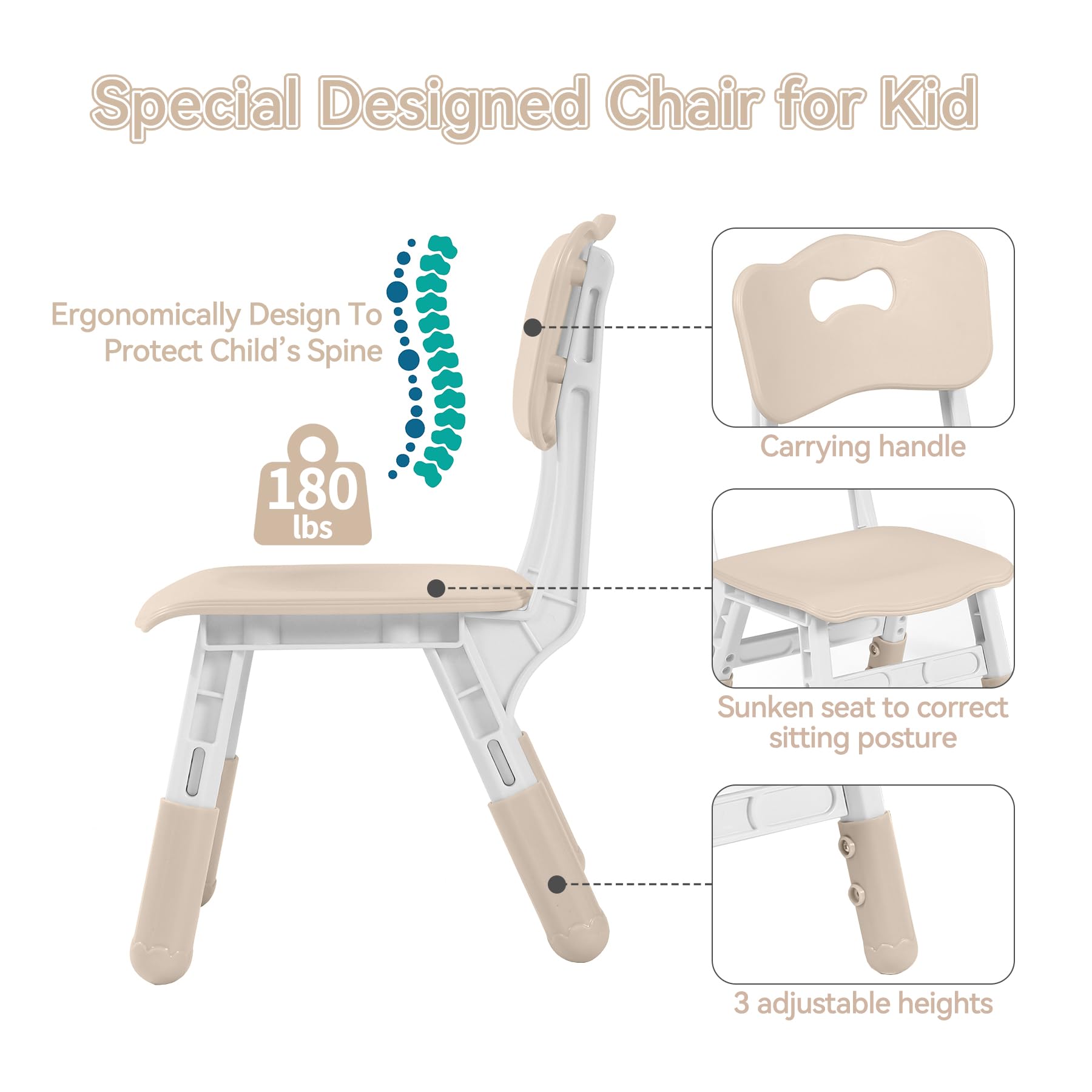 DOREROOM Kids Table and 2 Chairs Set, Height-Adjustable Toddler Table and Chairs Set with Graffiti Desktop, 23.6''L x 23.6''W Children Activity Table for Daycare, Classroom, Home
