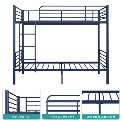 Alohappy Bunk Bed Twin Over Twin,Heavy Duty Metal Twin Bunk Beds Frame with Removable Ladder,No Box Spring Needed,Space-Saving,Easy to Climb,Urban Industrial Style(Dark Blue)