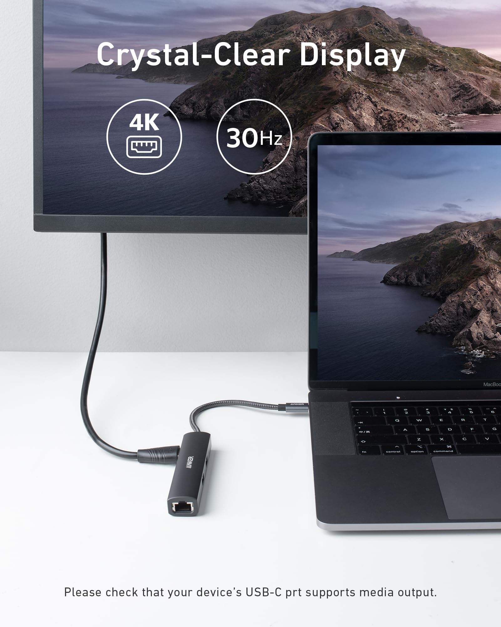 Anker USB C Hub Adapter, 5-in-1 USB C Adapter with 4K USB C to HDMI, Ethernet Port, 3 USB 3.0 Ports, for MacBook Pro, iPad Pro, XPS, Pixelbook, and More