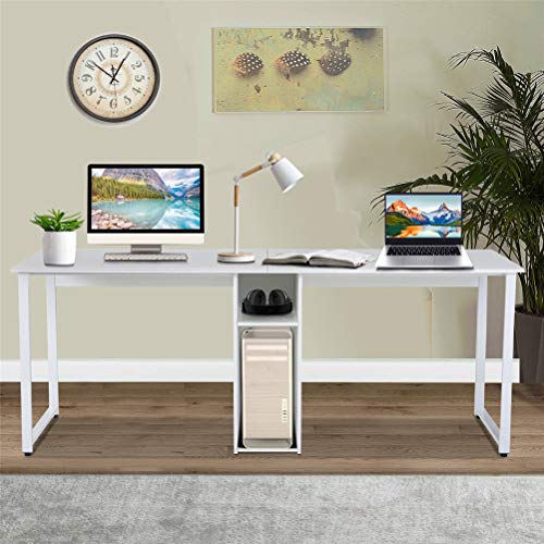 APERSUN Home Office 2-Person Desk - Large Double Computer Desk Workstation Storage & Cabinet, Writing Table Desk for Home Office - White