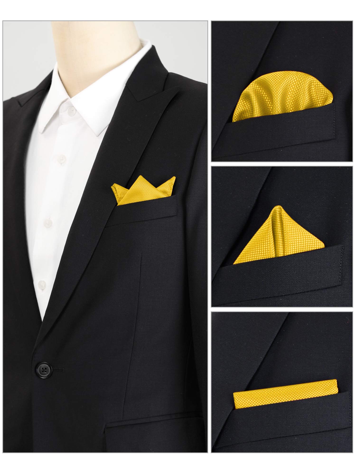 Allegra K Men's Pocket Squares Solid Color Classic Textured Handkerchiefs for Wedding Business One Size Yellow
